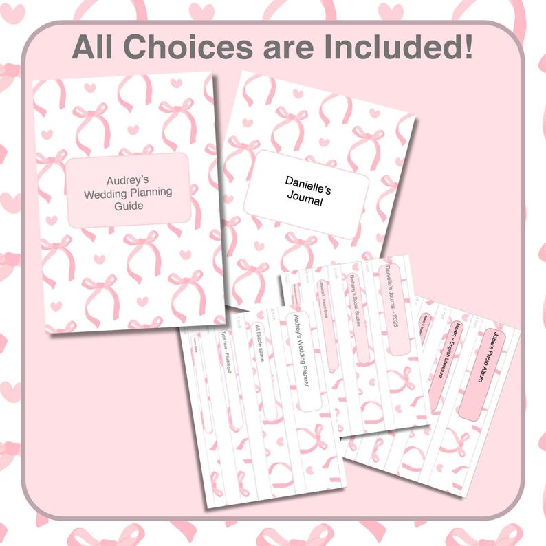 Pink Bow Binder Cover for School Organization Journal Meal Planner Home ...