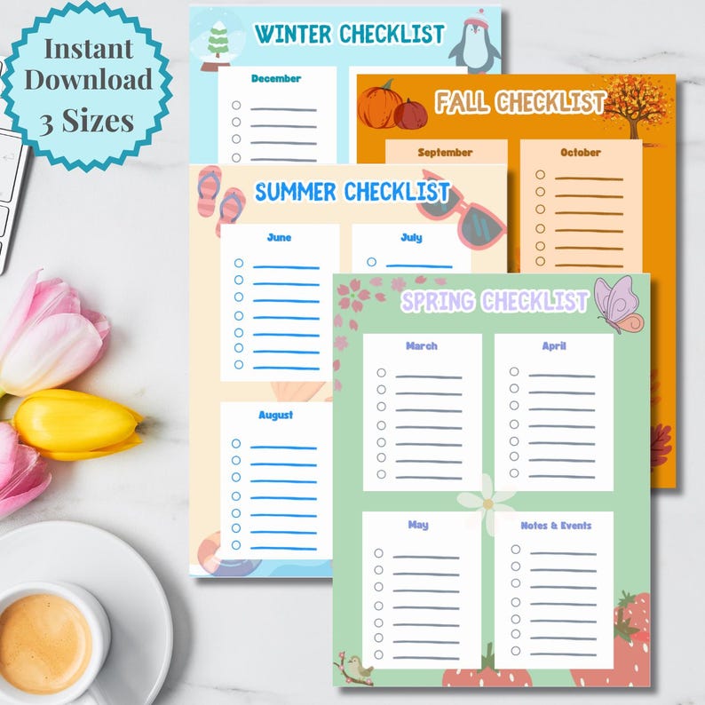 Seasonal Checklist Printable Planner Every Season Schedule Month ...