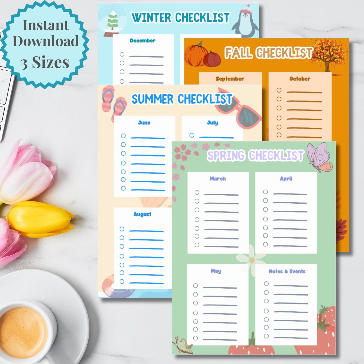 Seasonal Checklist Printable Planner Every Season Schedule Month ...