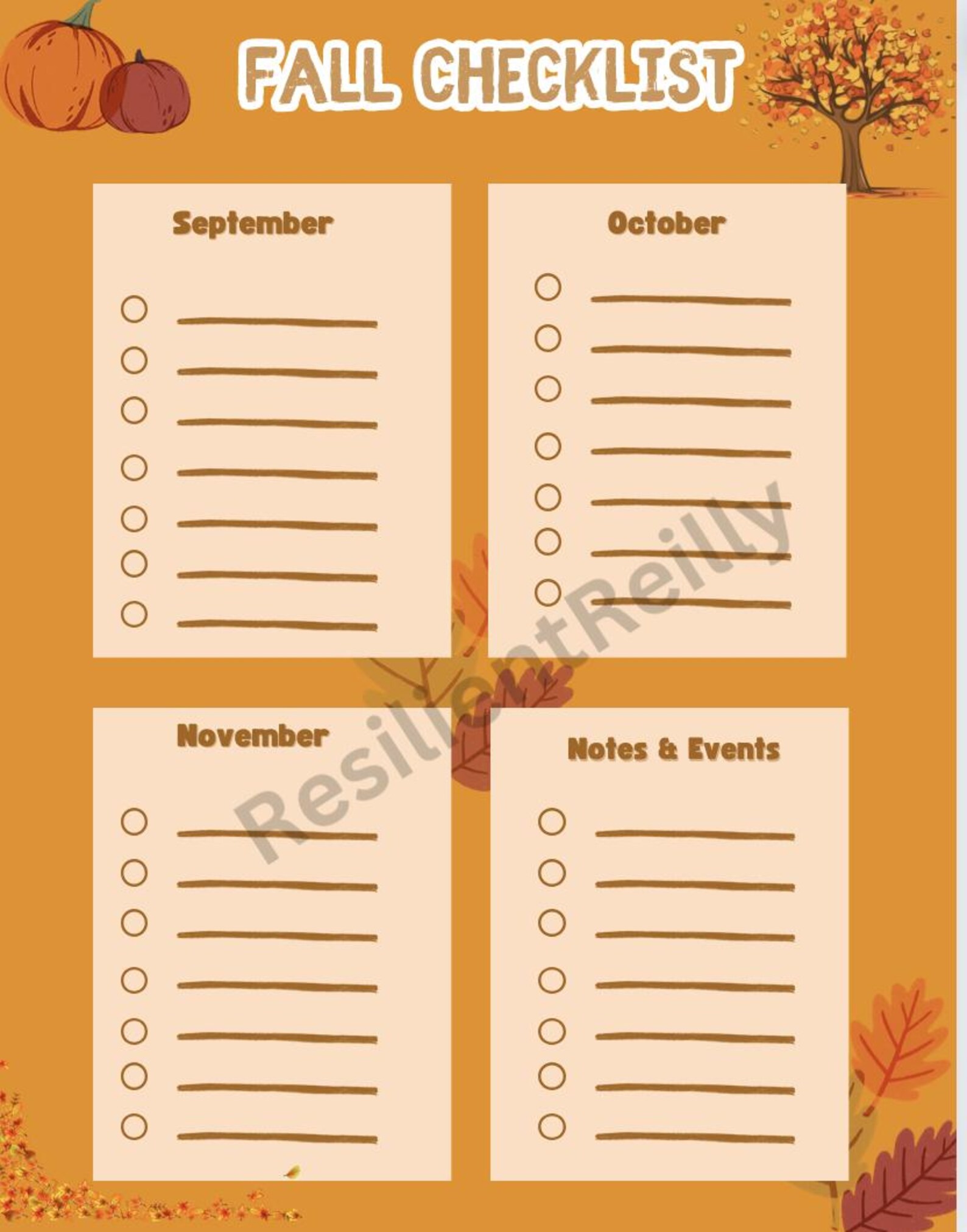 Seasonal Checklist Printable Planner Every Season Schedule Month ...