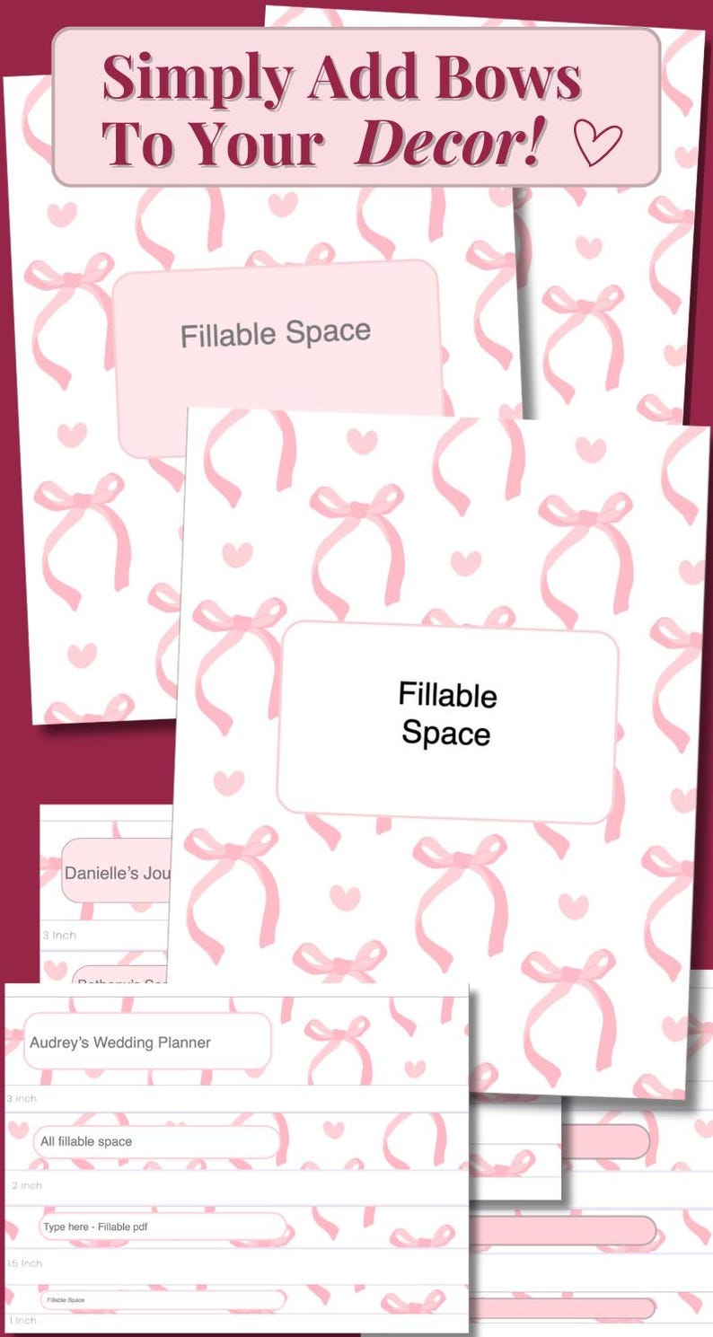 Pink Bow Binder Cover for School Organization Journal Meal Planner Home ...