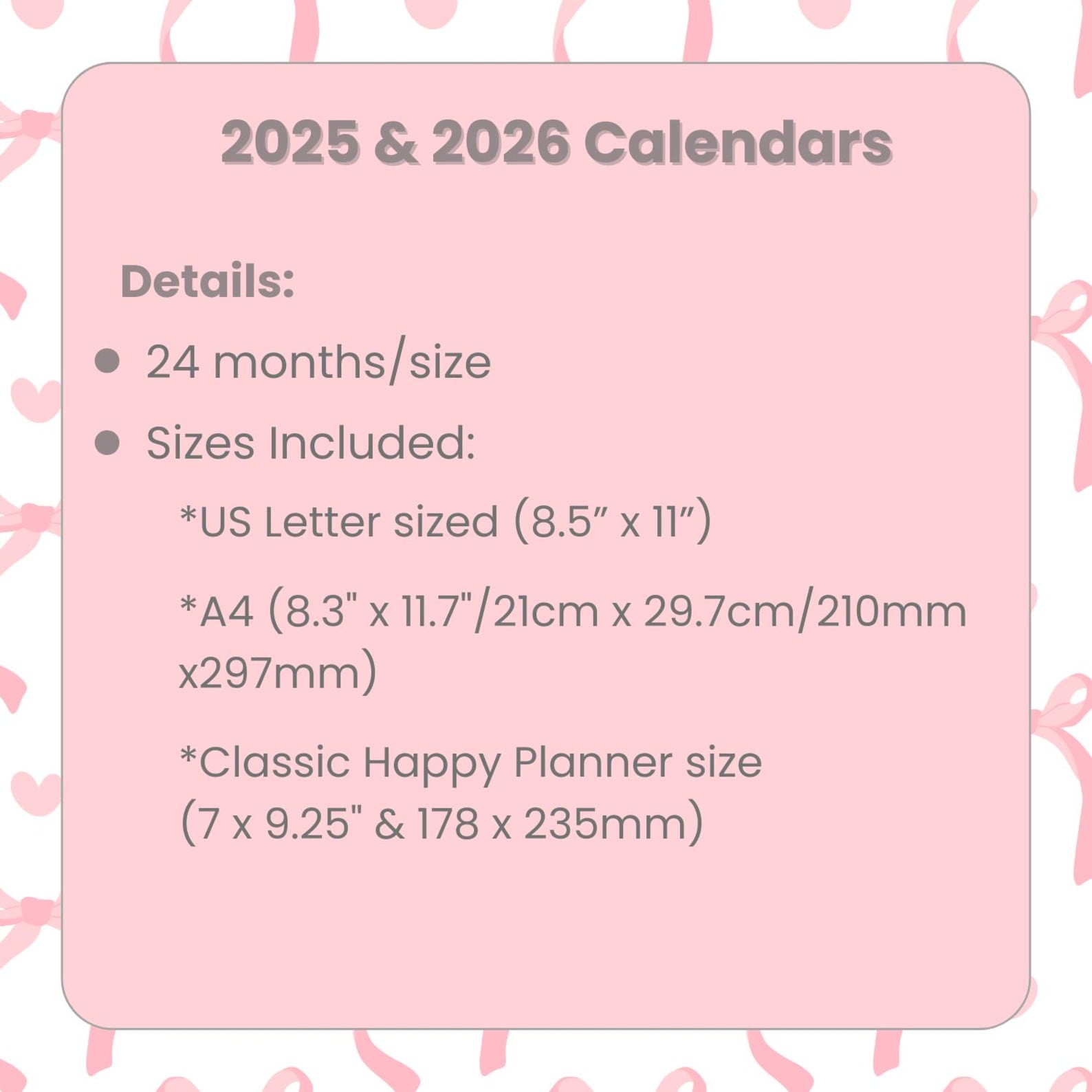Pink Bow Calendar Organize 2025 2026 Calendar Pretty Pink Bow Printable ...