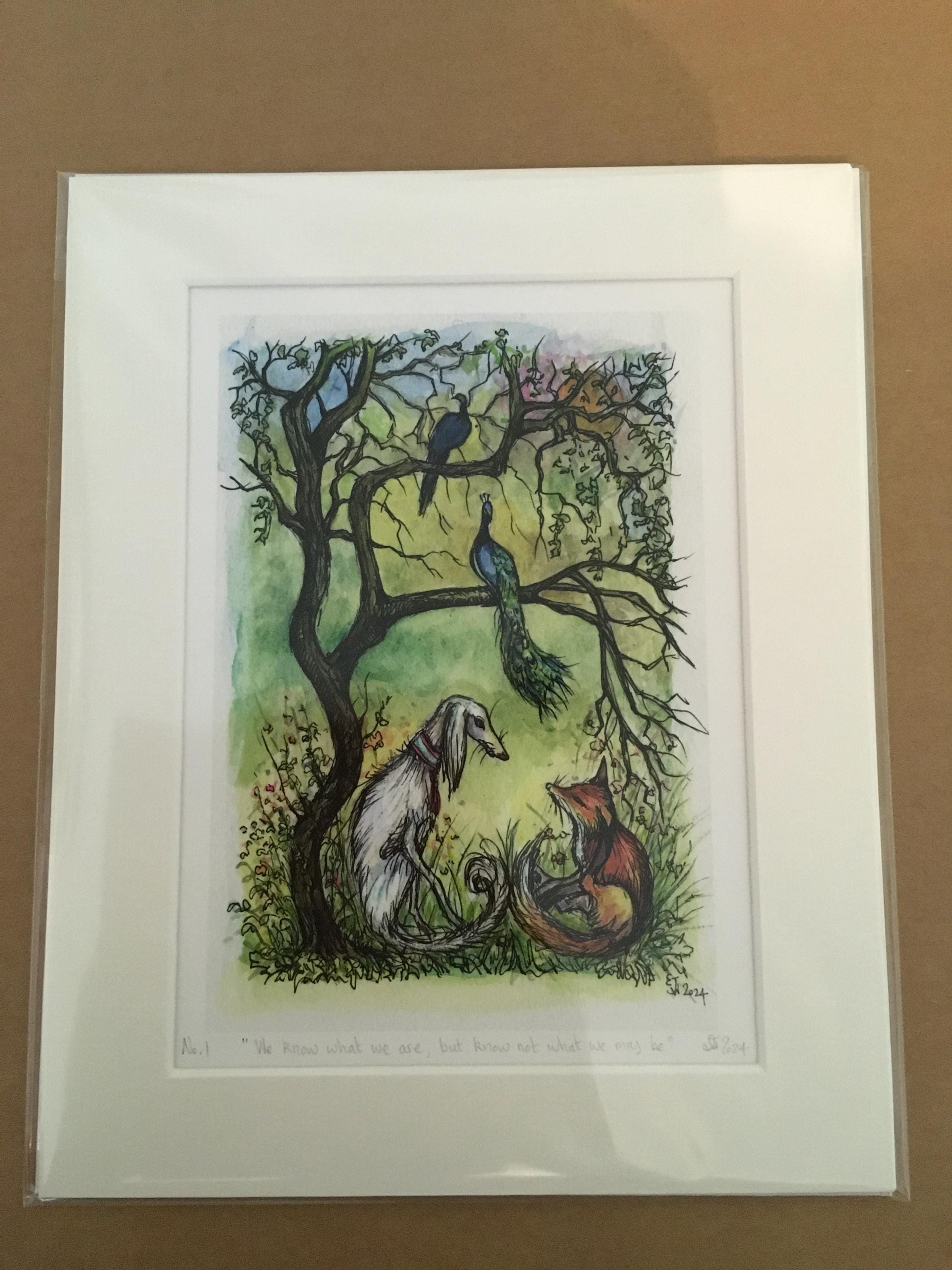 Saluki, Peacocks and Red Fox Art Print - Etsy
