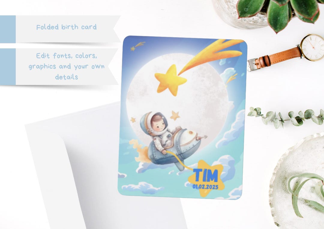 Newborn Folded Birth Card Template Birth Card Digital Product Canva ...