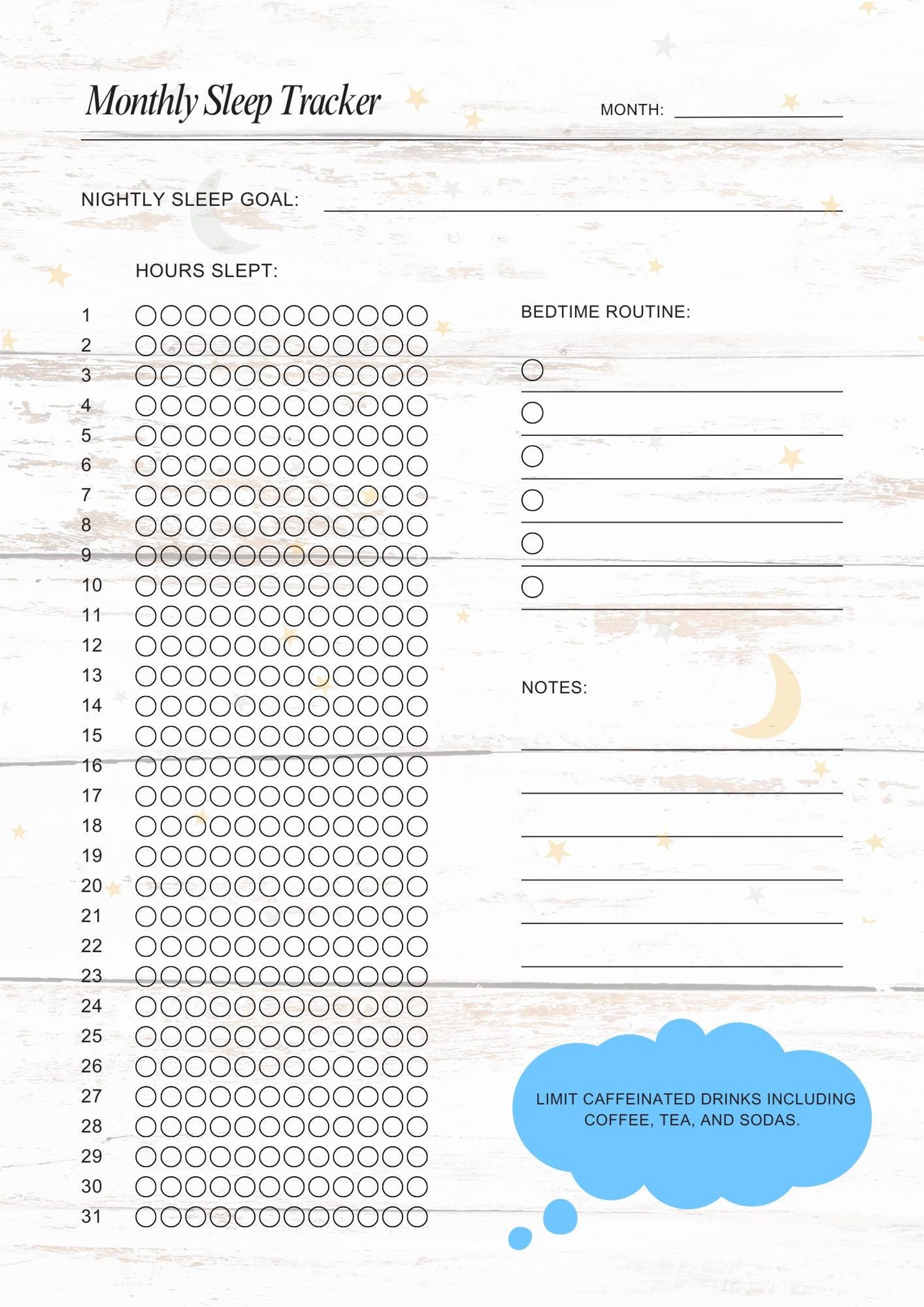 Sleep Tracker With Tips PDF Printable Instant Download - Etsy
