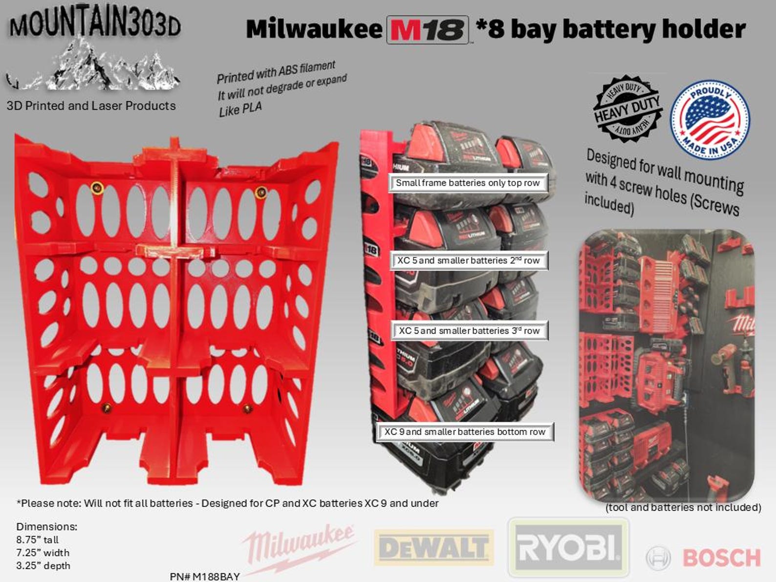 Milwaukee M18 Battery Rack 8 Battery 3D Printed ABS* the OG. - Etsy