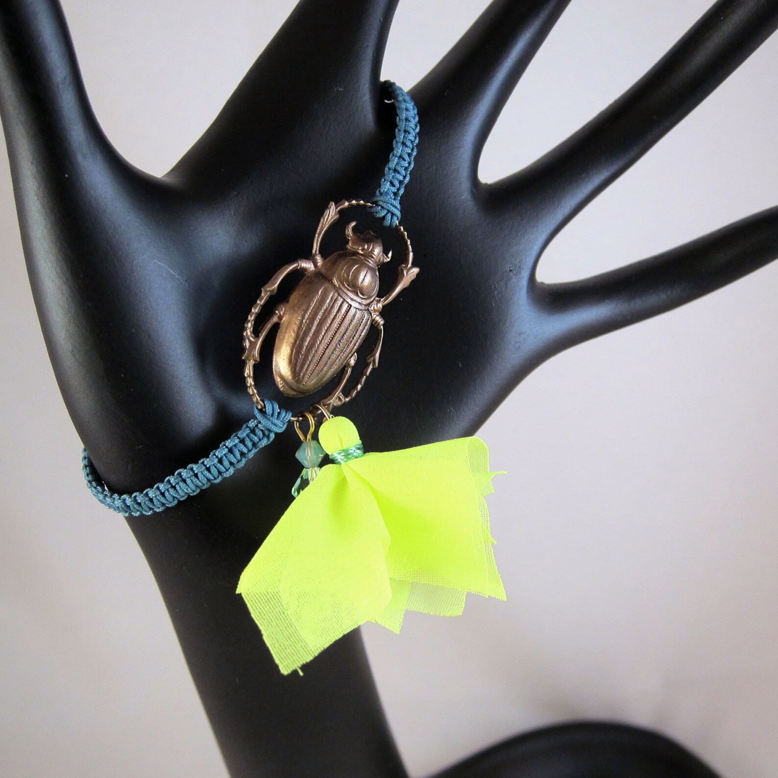 Good Luck Bronze Scarab Beetle Bracelet Turquoise Hand Knotted Band ...