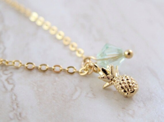 Mini Pineapple Gold Chain Necklace With Swarovski Crystal Accent Etsy