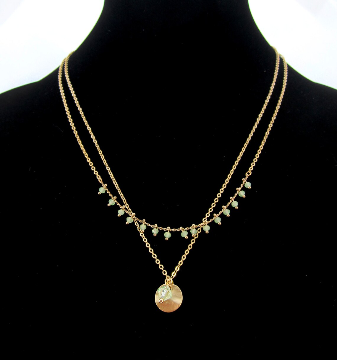 Gold Chain Necklace With Small Dangling Mint Green Drops - Etsy