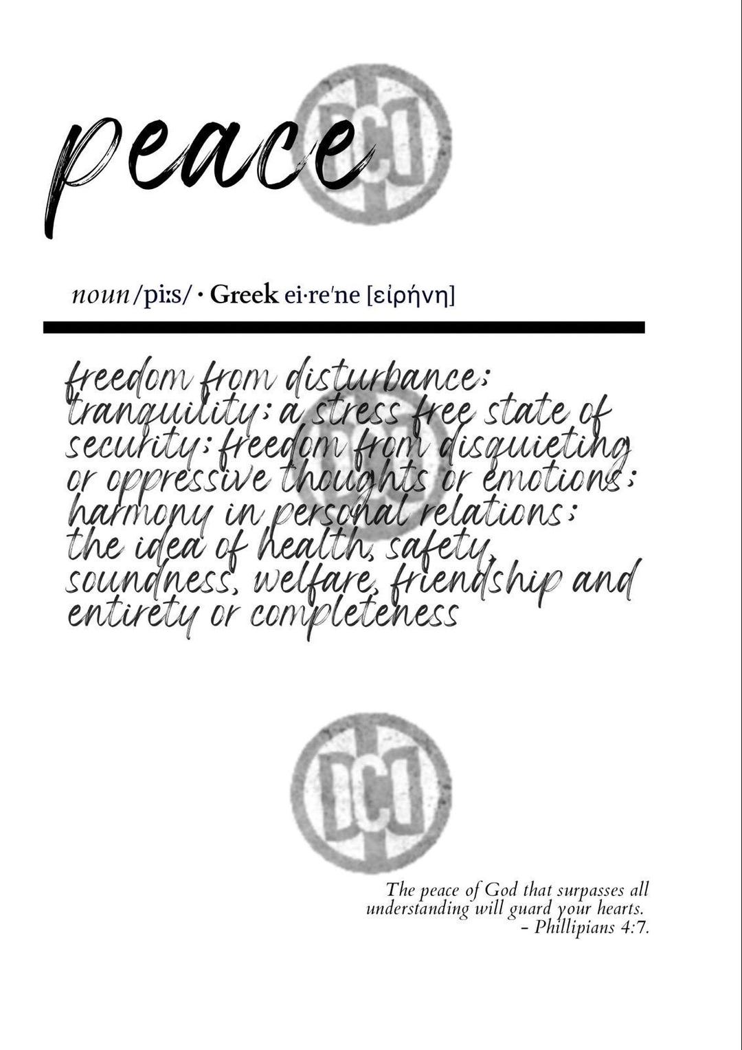 Peace Greek Word Definition Printable Wall Art Digital Download ...