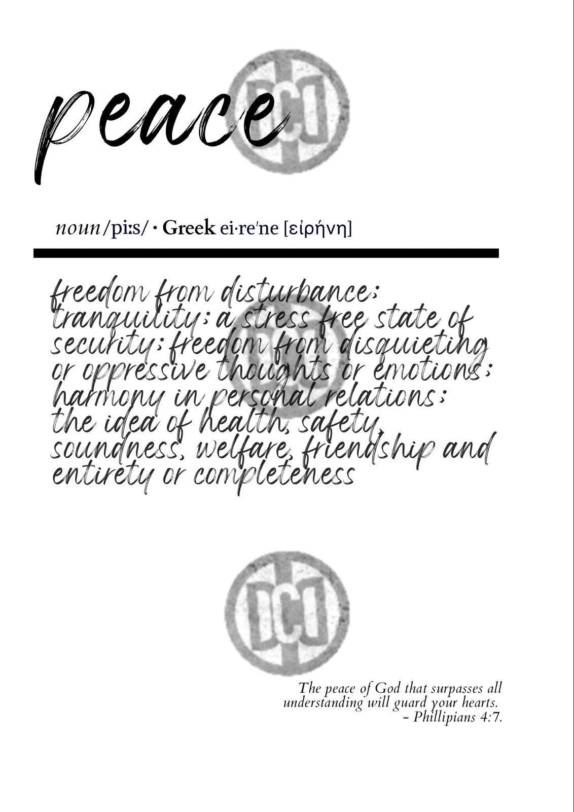 Peace Greek Word Definition Printable Wall Art Digital Download ...