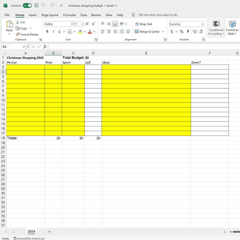 Simple Christmas Budget Planner Excel Spreadsheet - Etsy