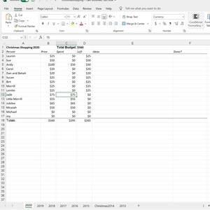 Simple Christmas Budget Planner Excel Spreadsheet - Etsy