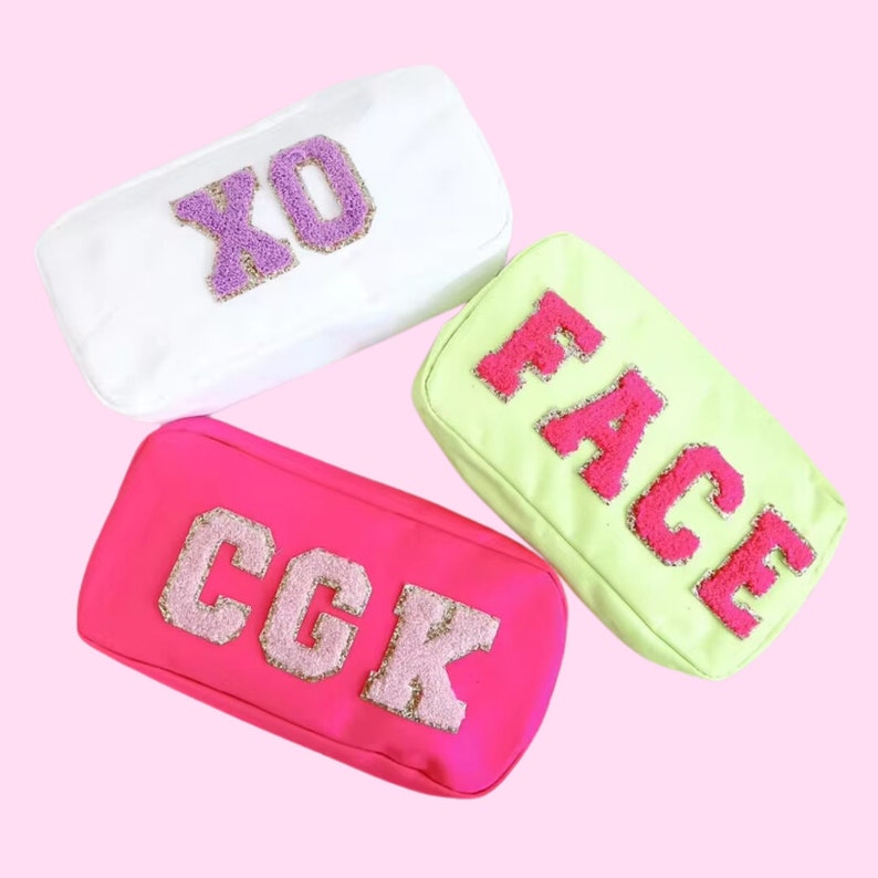 Personalized SMALL Chenille Letter Patch Bag Customizable Bag Makeup ...