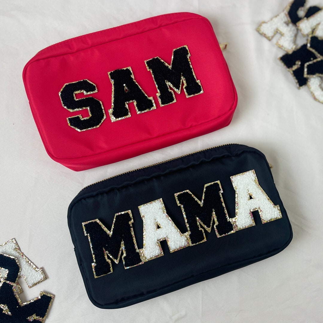 Personalized SMALL Chenille Letter Patch Bag Customizable Bag Makeup ...