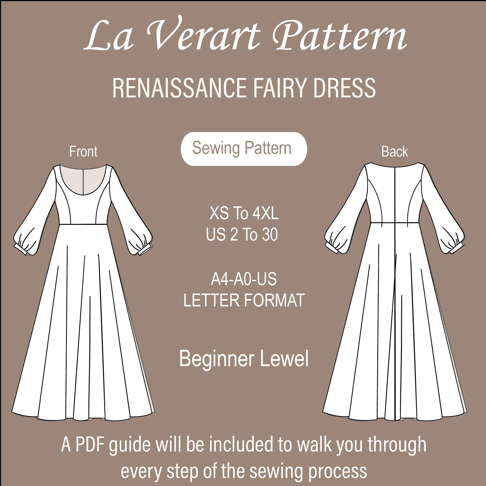 Renaissance Fairy Dress Sewing Pattern: Long Sleeve Medieval Gown US 2 ...