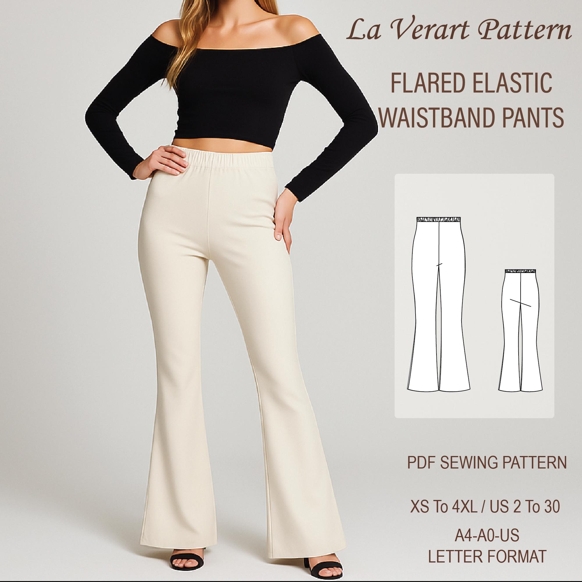 High Waist Flare Pants Sewing Pattern, Elastic Wide Leg Trousers PDF ...