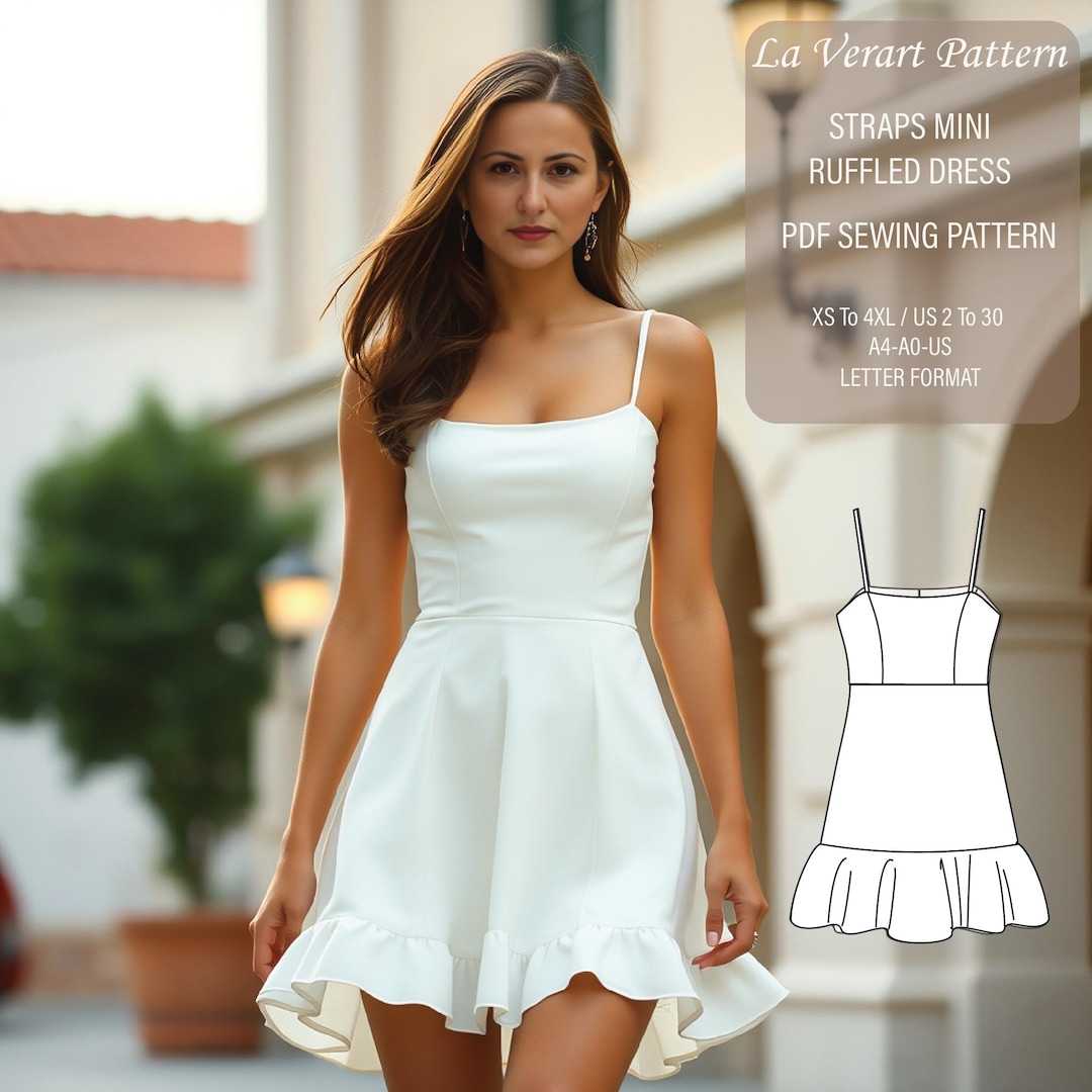 Ruffled Straps Midi Dress Sewing Pattern: Milkmaid Bridesmaid Slip (PDF ...