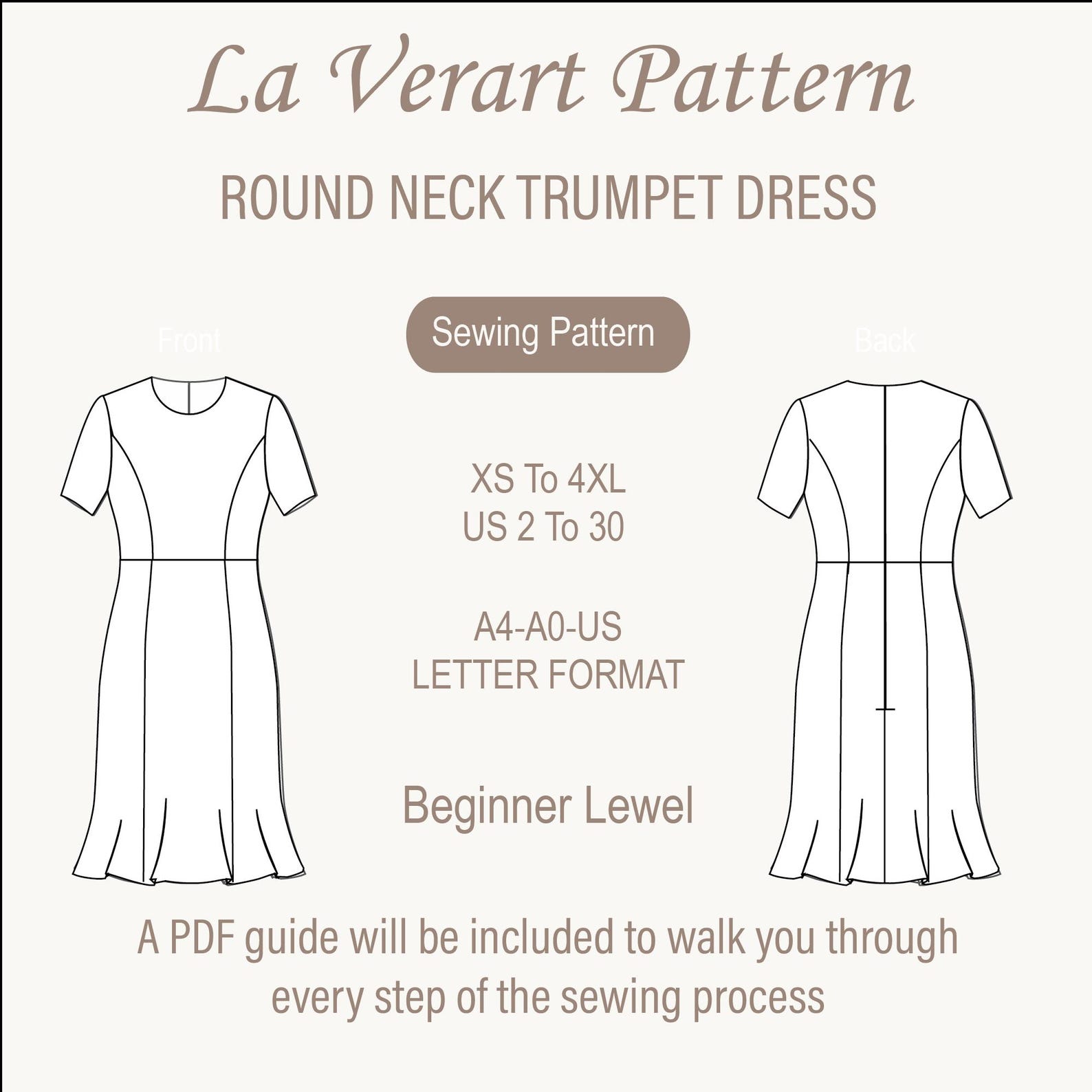 Trumpet Dress Sewing Pattern: Round Neck Midi Gown (PDF Pattern) - Etsy