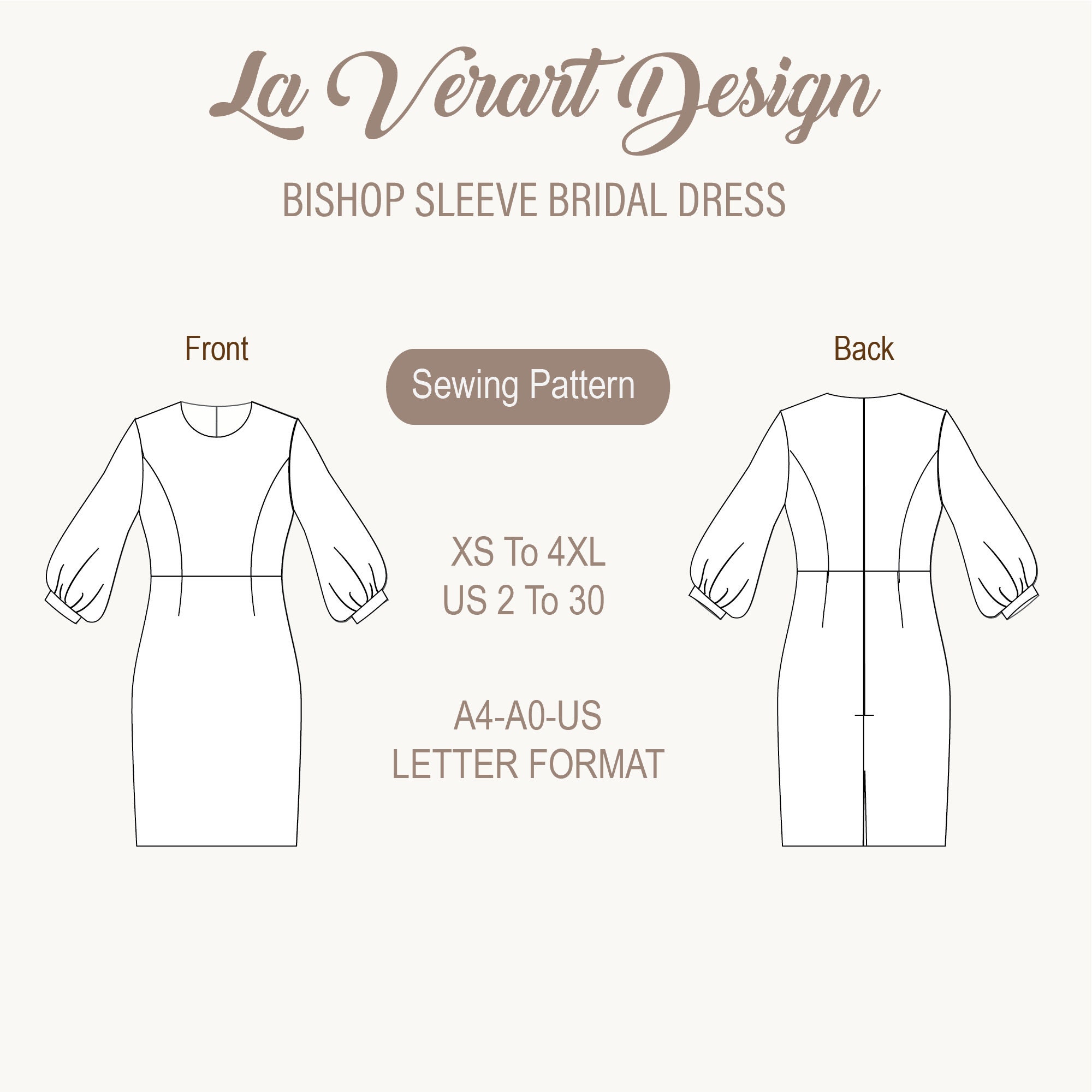 Puff Sleeve Elegant Modest Wedding Gown Mini Bridal Dress PDF Sewing ...