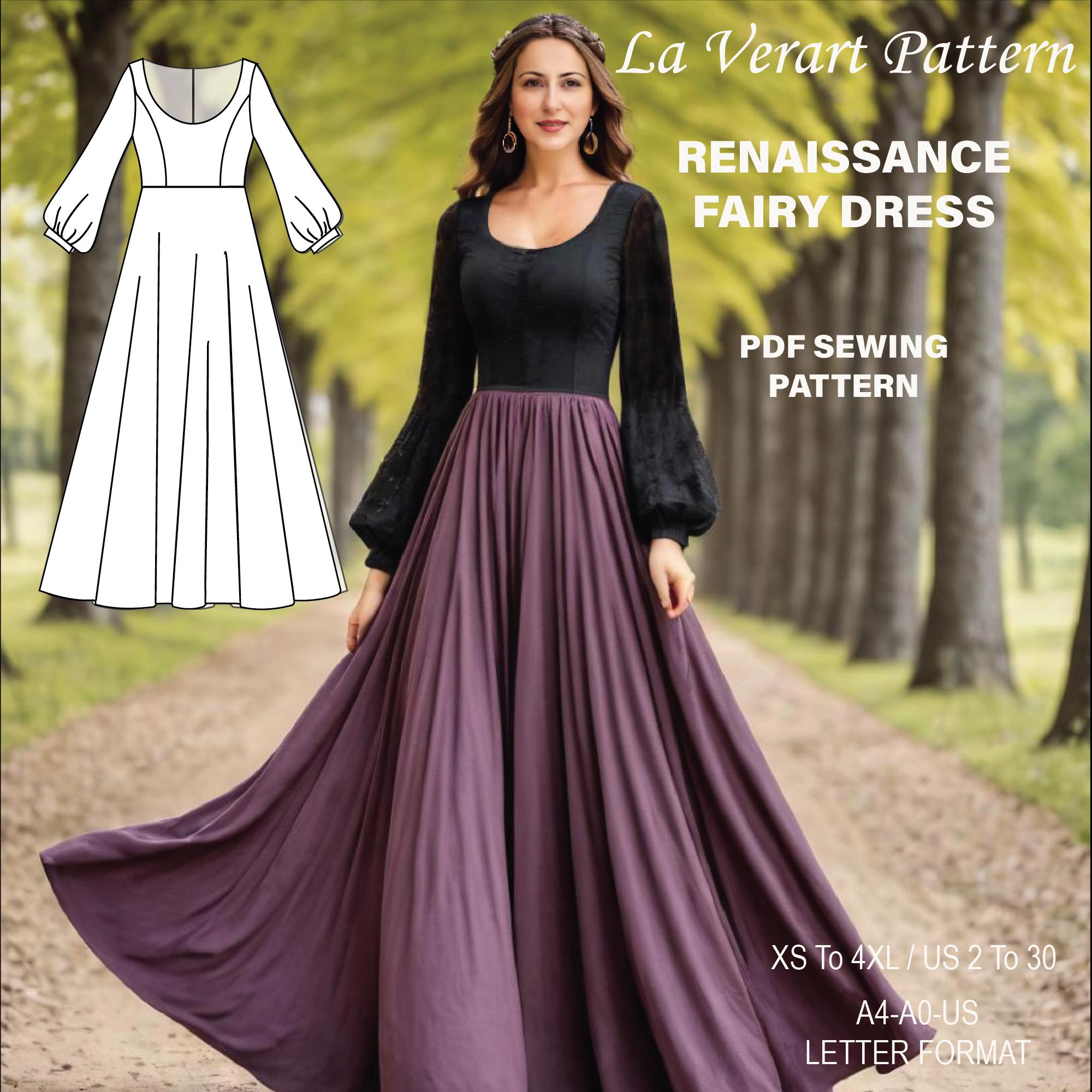 Renaissance Fairy Dress Sewing Pattern: Long Sleeve Medieval Gown US 2 ...