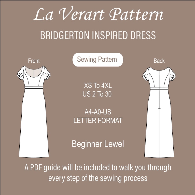 Bridgerton Dress Sewing Pattern, Scoop Neck Empire Waist Dress, Puff ...