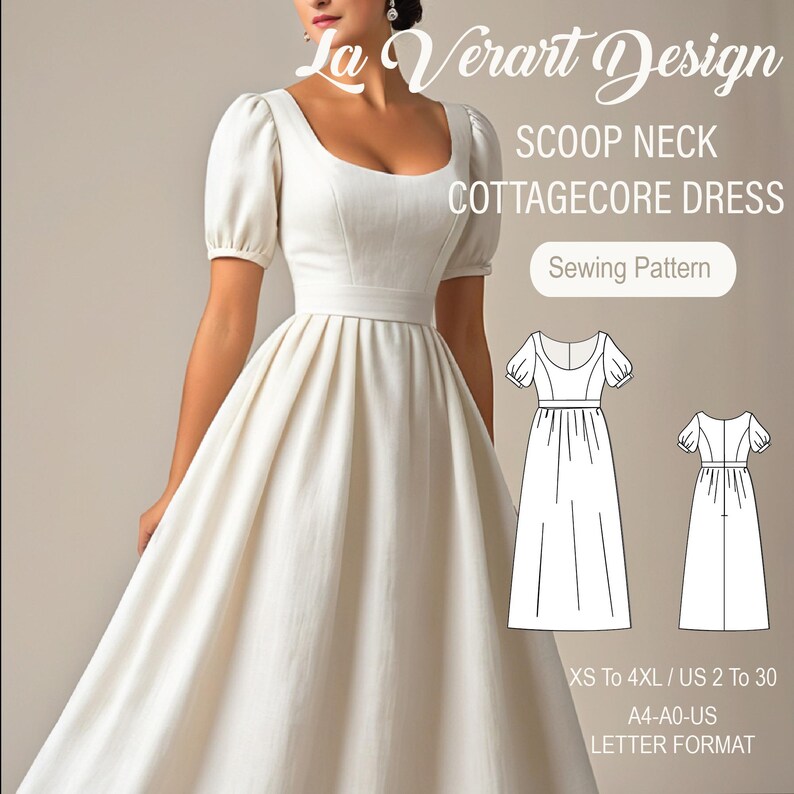 Linen Cottagecore Dress Sewing Pattern, Regency Dress, Bridgerton Gown ...