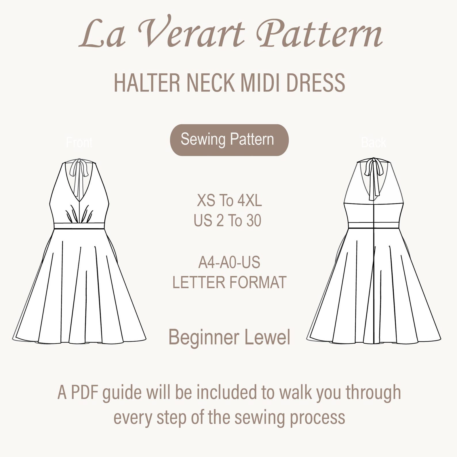 Halter Neck Midi Dress Patter, Backless Full Circle Dress Pattern ...