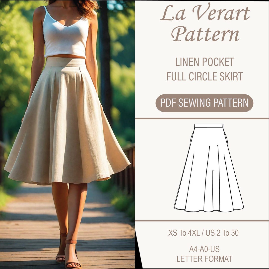 Linen Skirt Sewing Pattern, Midi Skirt, Pockets Skirt Sewing Pattern ...