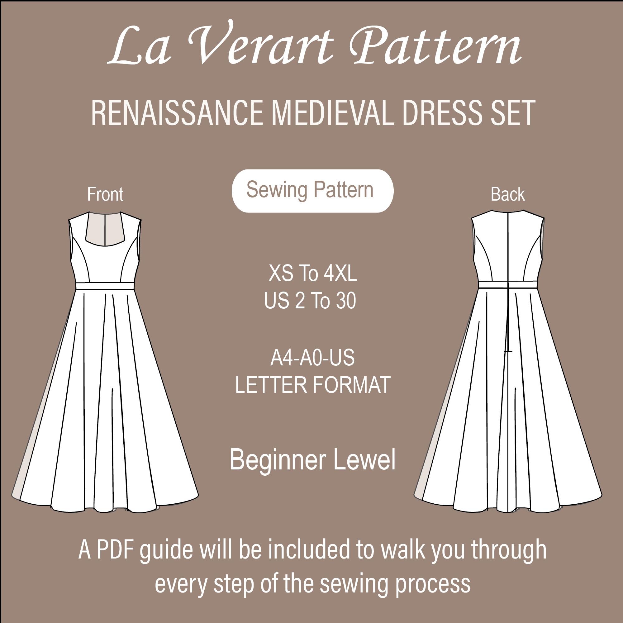 Renaissance Dress Sewing Pattern: Medieval Cosplay Gown (A0 A4 US ...