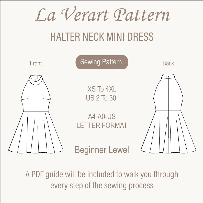 Halter Neck Mini Dress Sewing Pattern: US Size 2-30 (PDF Pattern) - Etsy