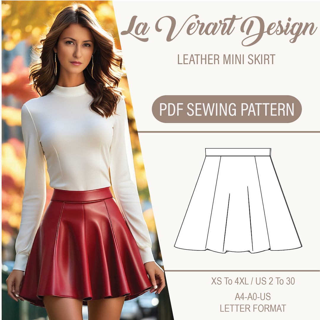 Flared Leather Mini Skirt PDF Pattern, Digital Pattern, Size: A0 A4 US ...