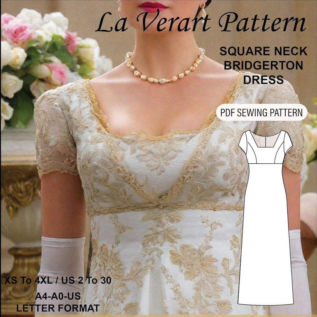 Bridgerton Dress Sewing Pattern, Empire Waist Maxi Dress Pattern, Square Neck Regency Dress ...