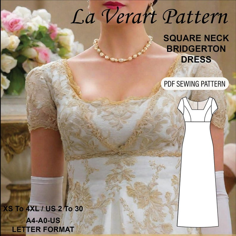 Bridgerton Dress Sewing Pattern, Empire Waist Maxi Dress Pattern, Square Neck Regency Dress ...