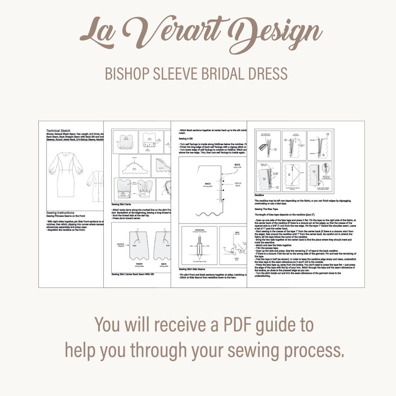 Puff Sleeve Elegant Modest Wedding Gown Mini Bridal Dress PDF Sewing ...