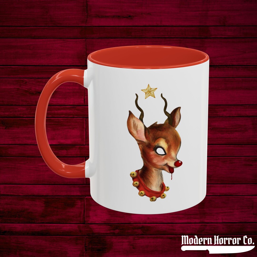 Horror Christmas Rudolph Reindeer Mug, Creepy Holiday Coffee Cup, Scary ...