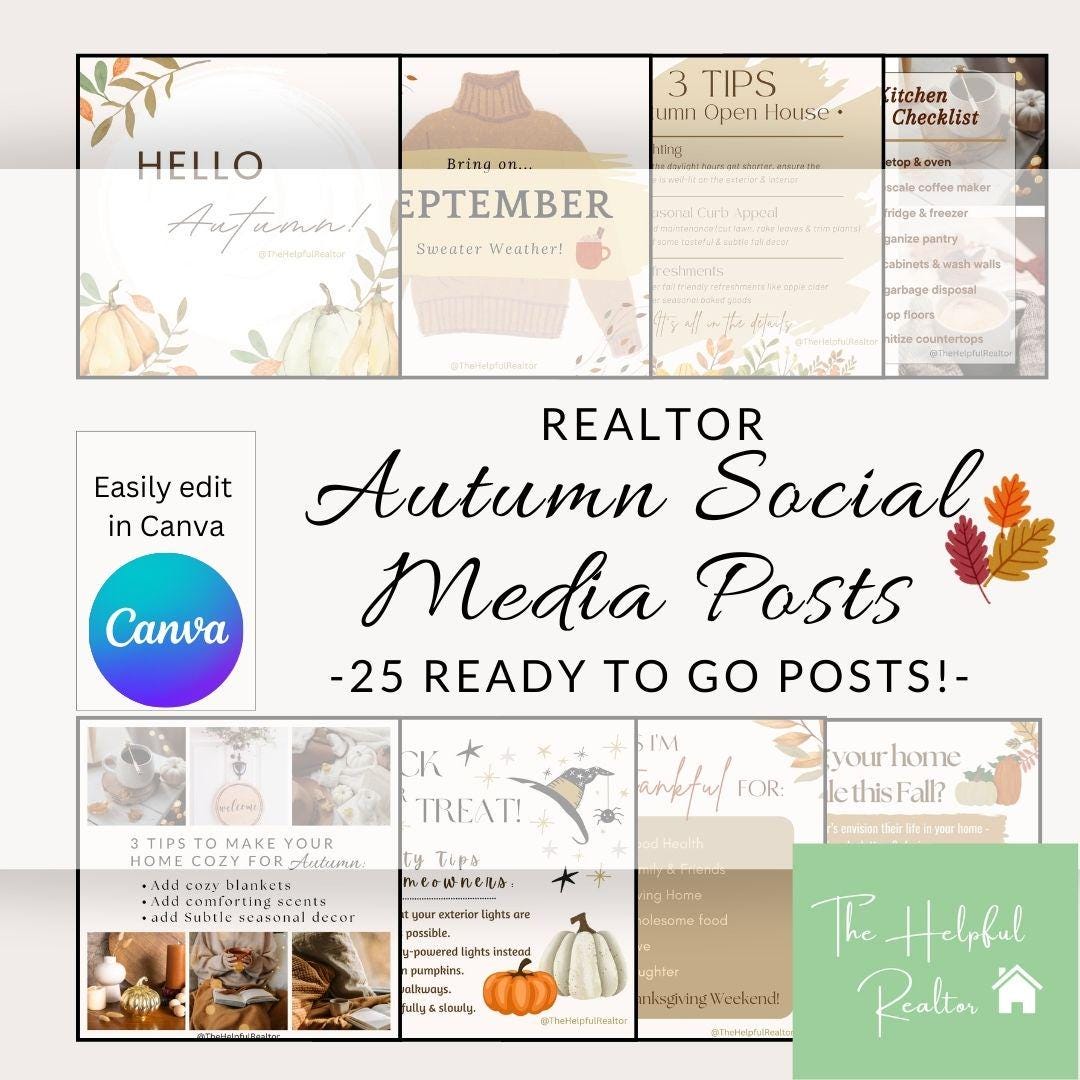 25 Custom Fall Themed Realtor Social Media Posts- Editable Templates on ...