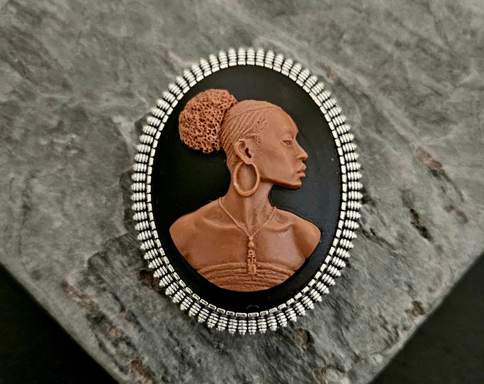 African Cameo Brooch, Black Cameo Brooch, African American Brooch ...
