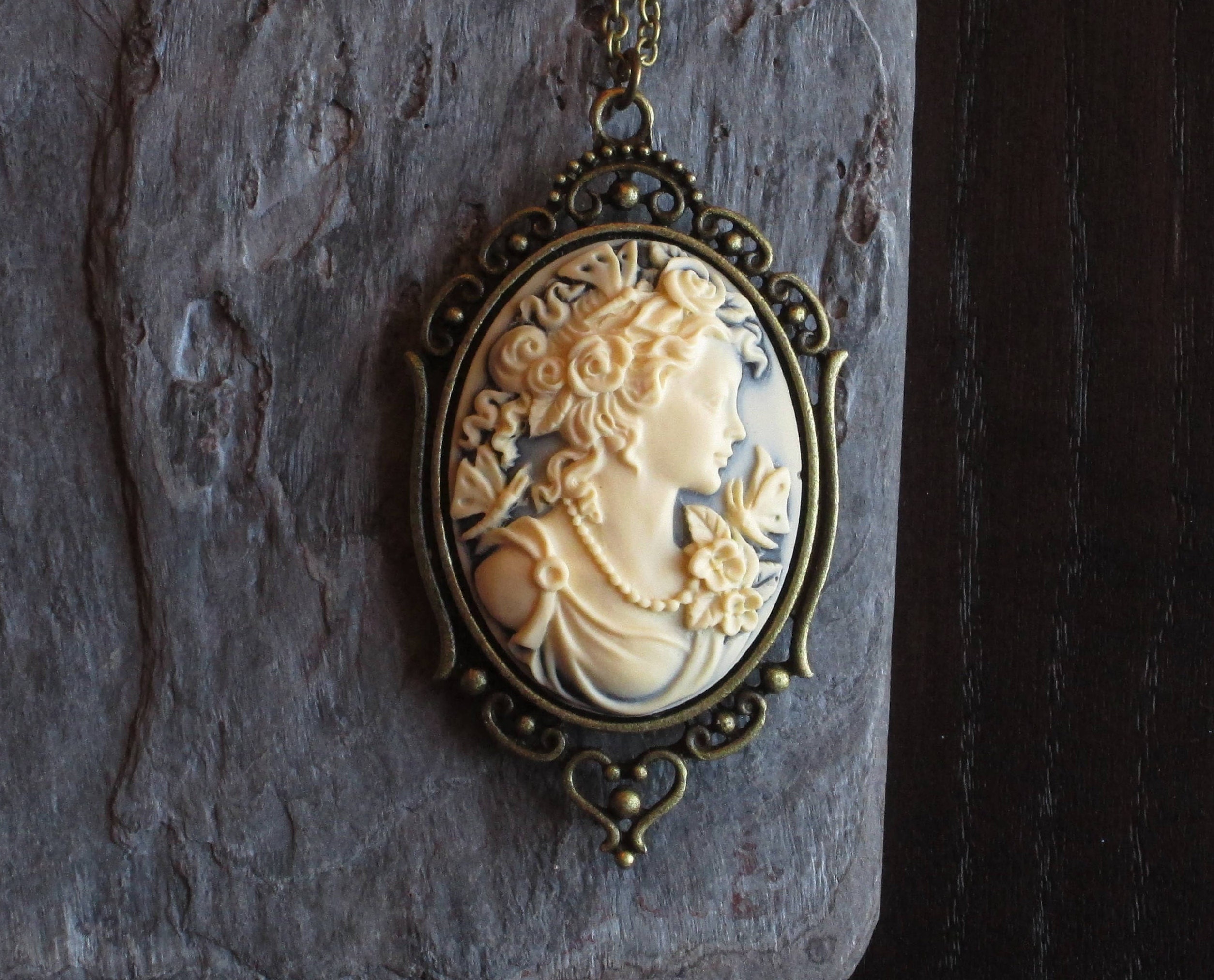 Blue cameo necklace butterfly cameo light blue cameo | Etsy