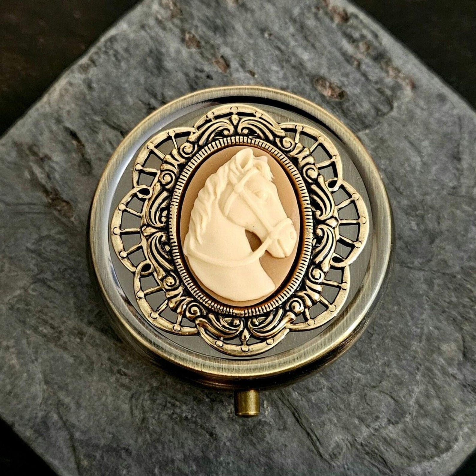 Horse Pill Box, Animal Cameo Pill Box, Gift for Horseback Riders ...