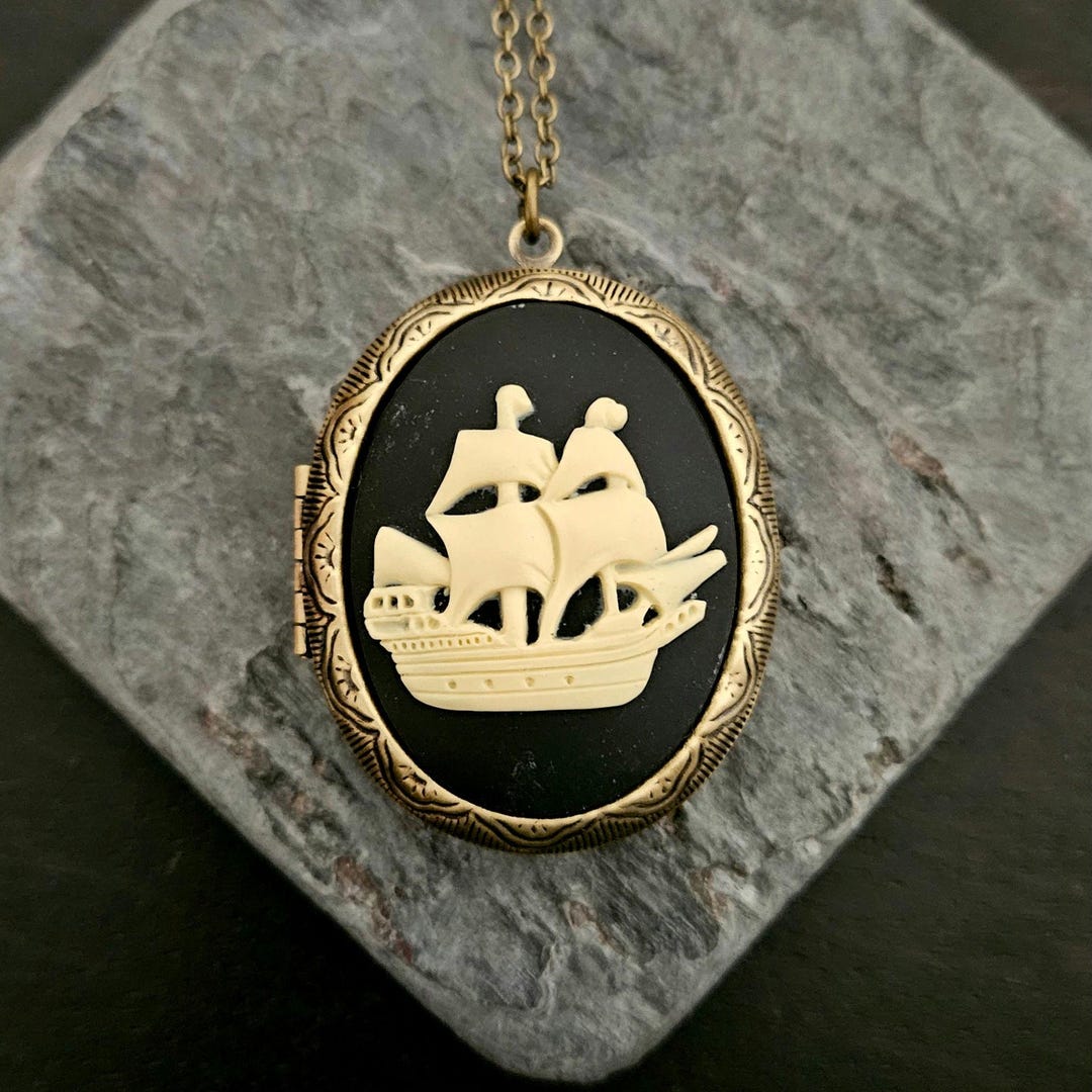 Pirate Cameo Locket, Antique Brass Locket, Nautical Locket, Long Locket ...