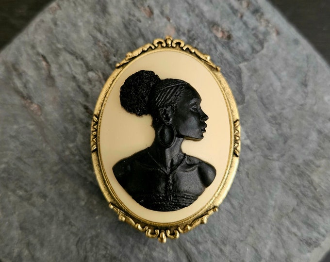 African Cameo Brooch, Black Cameo Brooch, African American Brooch ...