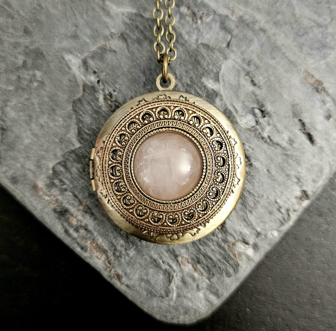 Pink Quartz Locket, Gemstone Locket, Rose Quartz Jewelry, Pink Locket ...