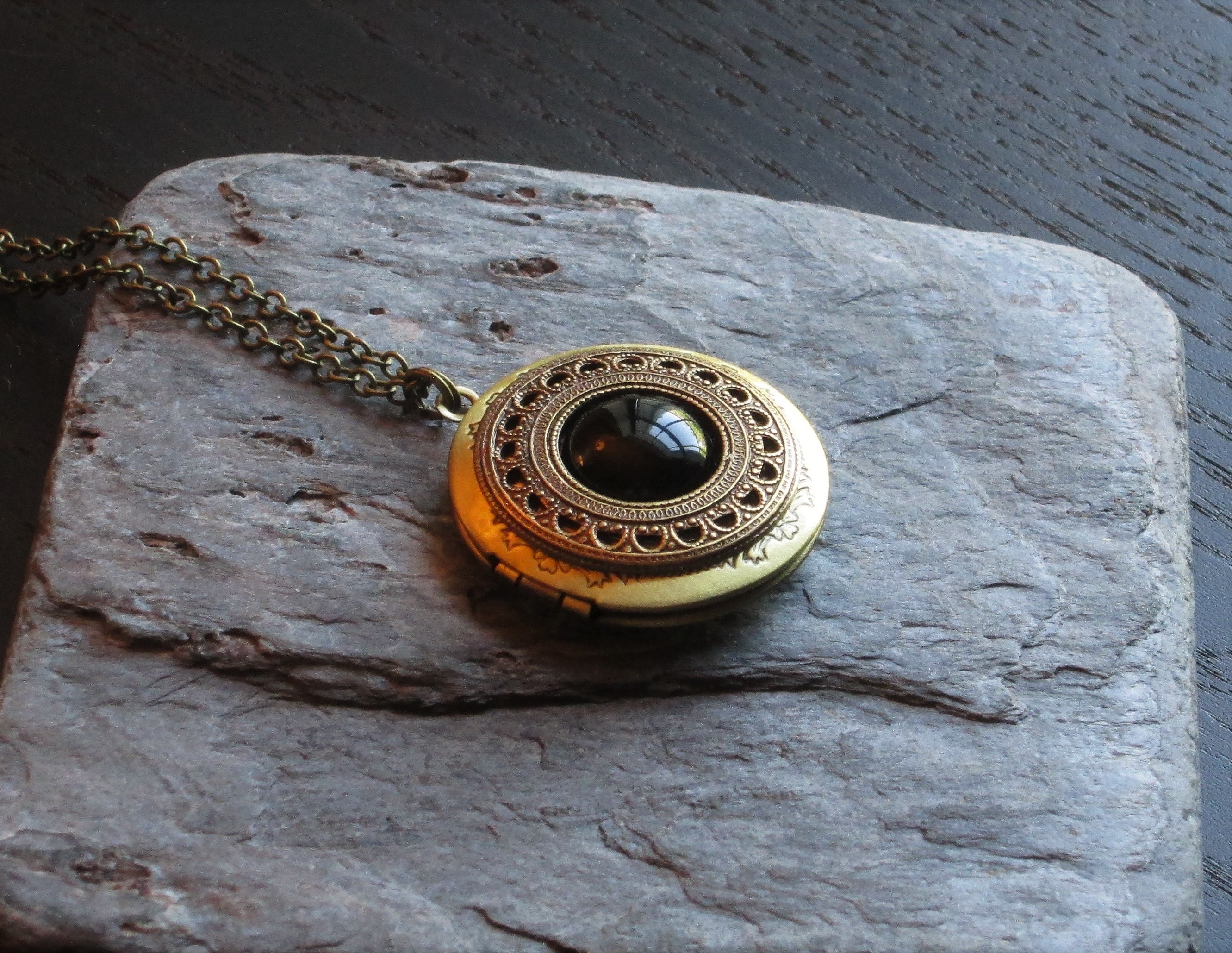 Onyx locket black gemstone locket onyx jewelry black | Etsy