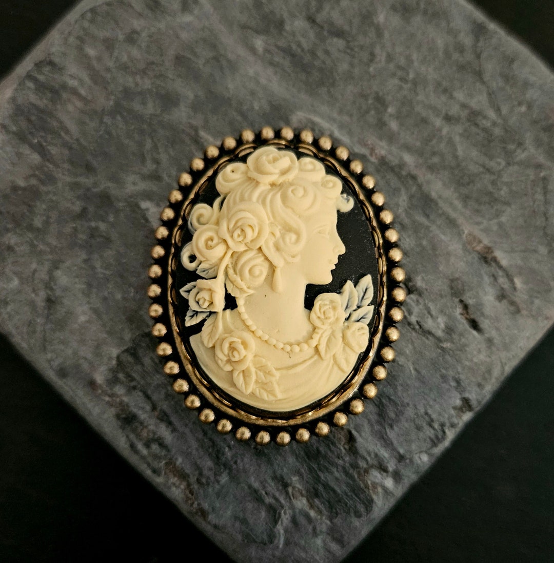 Black Cameo Brooch, Classic Cameo Brooch, Cameo Jewelry, Holiday Gift ...