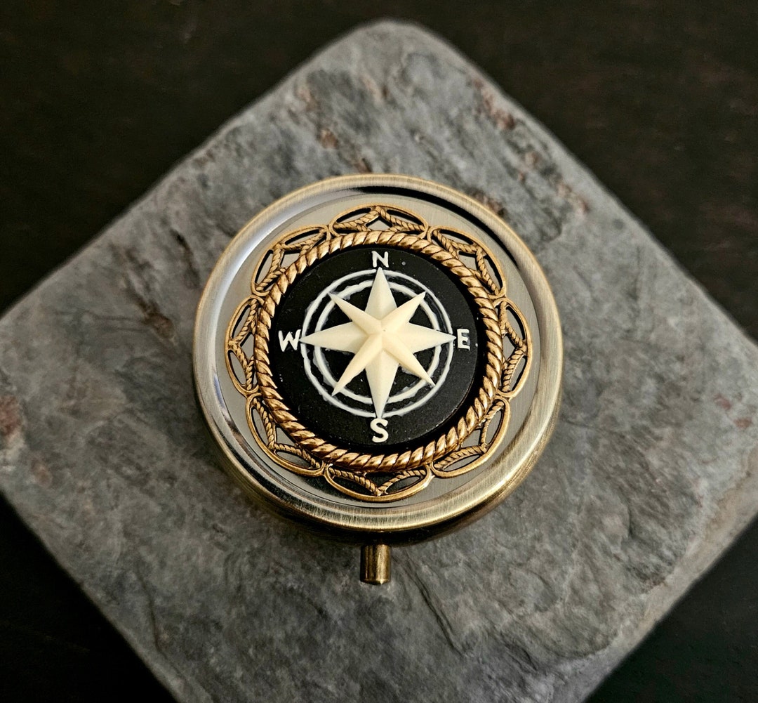 Compass Rose Pill Box, Nautical Cameo Pill Box, Bronze Pill Box ...
