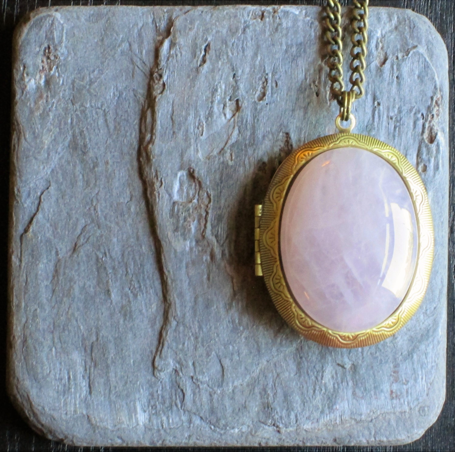Large Pink Quartz Locket Gemstone Locket Necklace Antique | Etsy