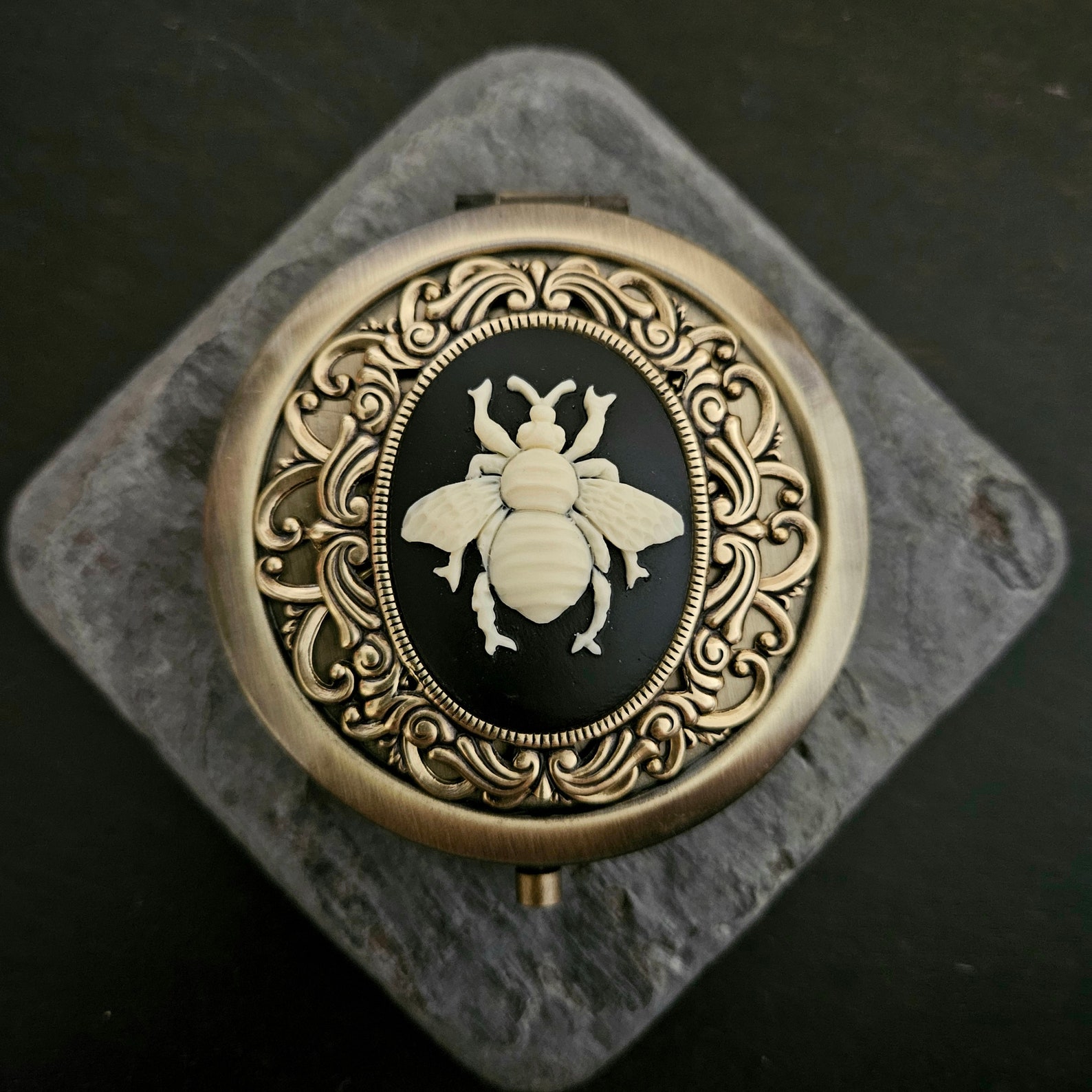 Bee Compact Mirror, Brass Bee Cameo Compact Mirror, Queen Bee Mirror ...