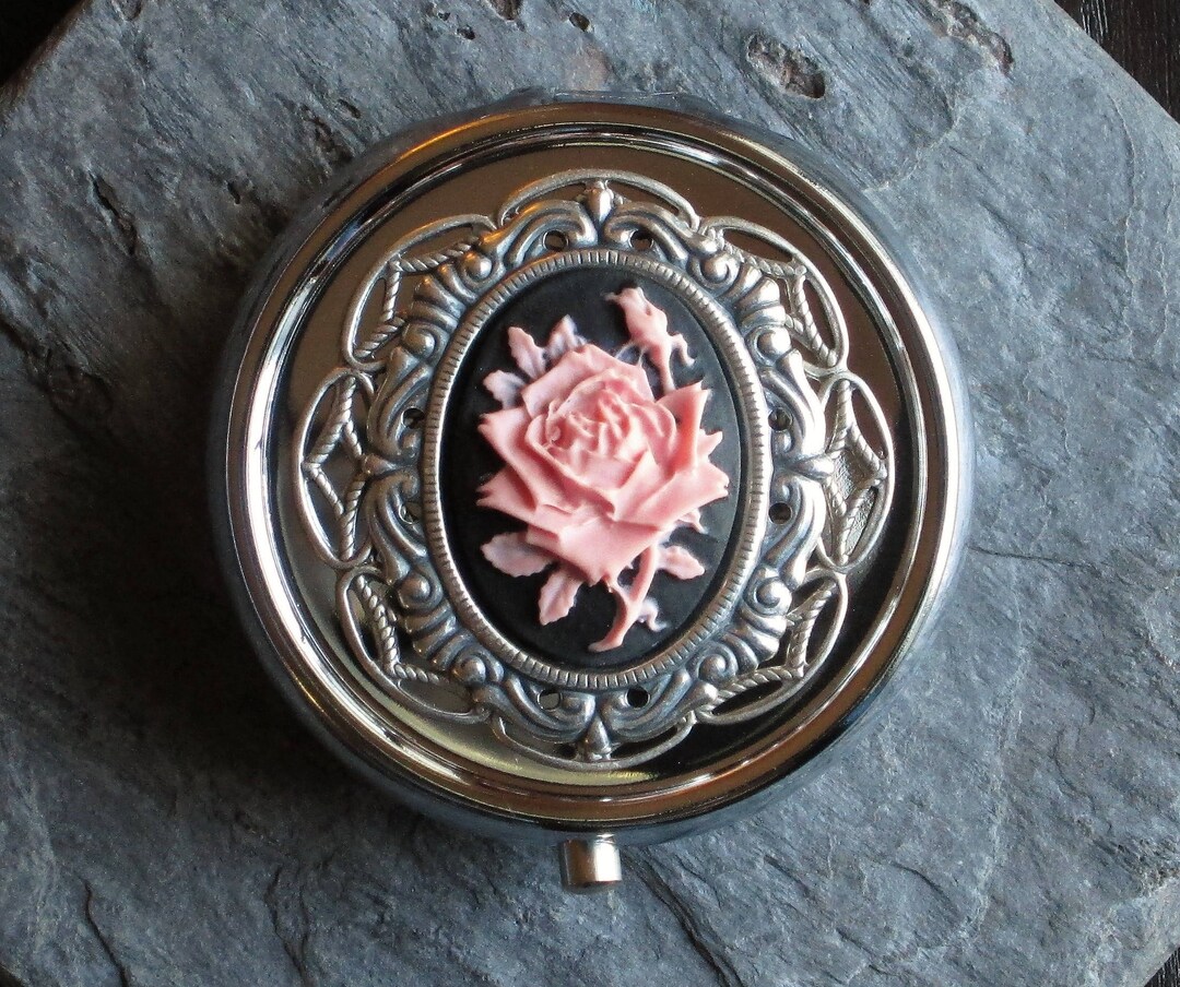 Rose Cameo Pill Box Container Silver Pill Box Pink Rose - Etsy