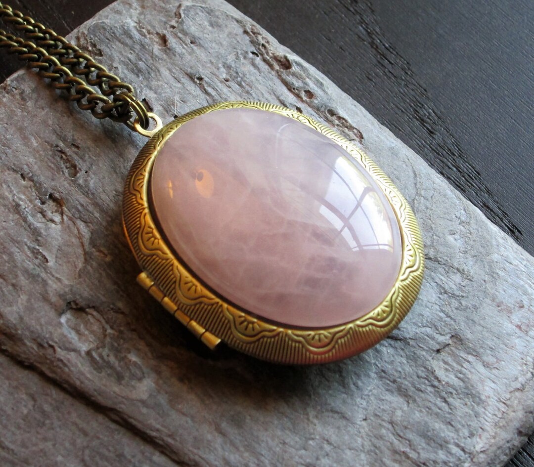 Large Pink Quartz Locket Gemstone Locket Necklace Antique - Etsy